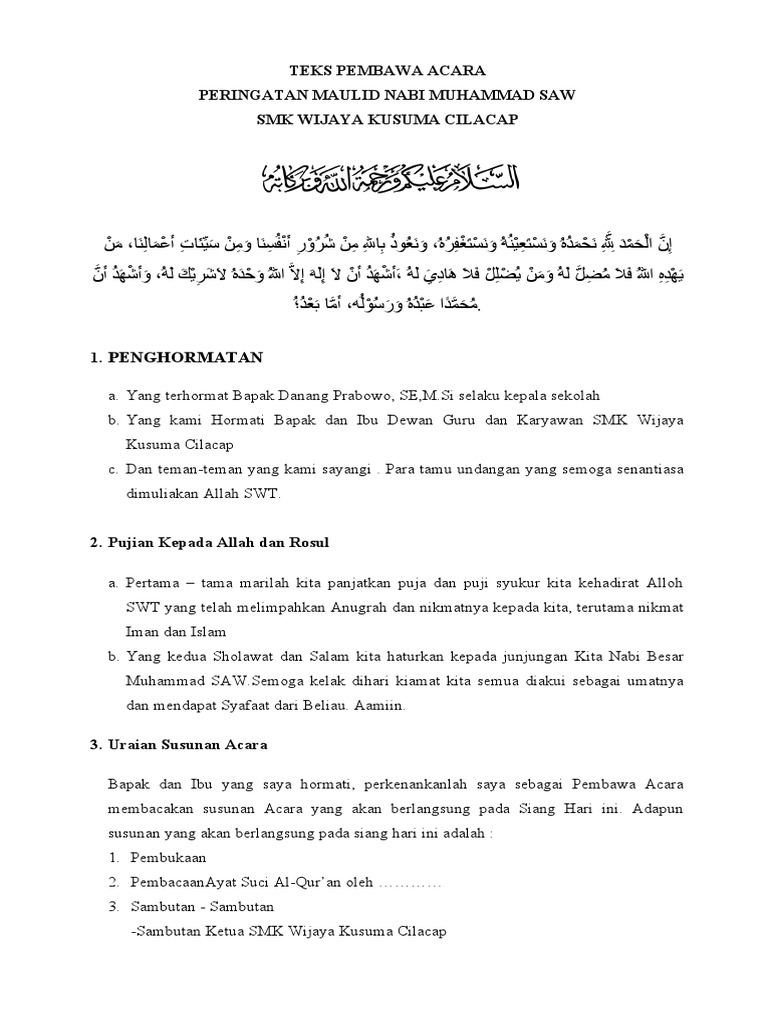 Teks Pembawa Acara Maulid Nabi | PDF
