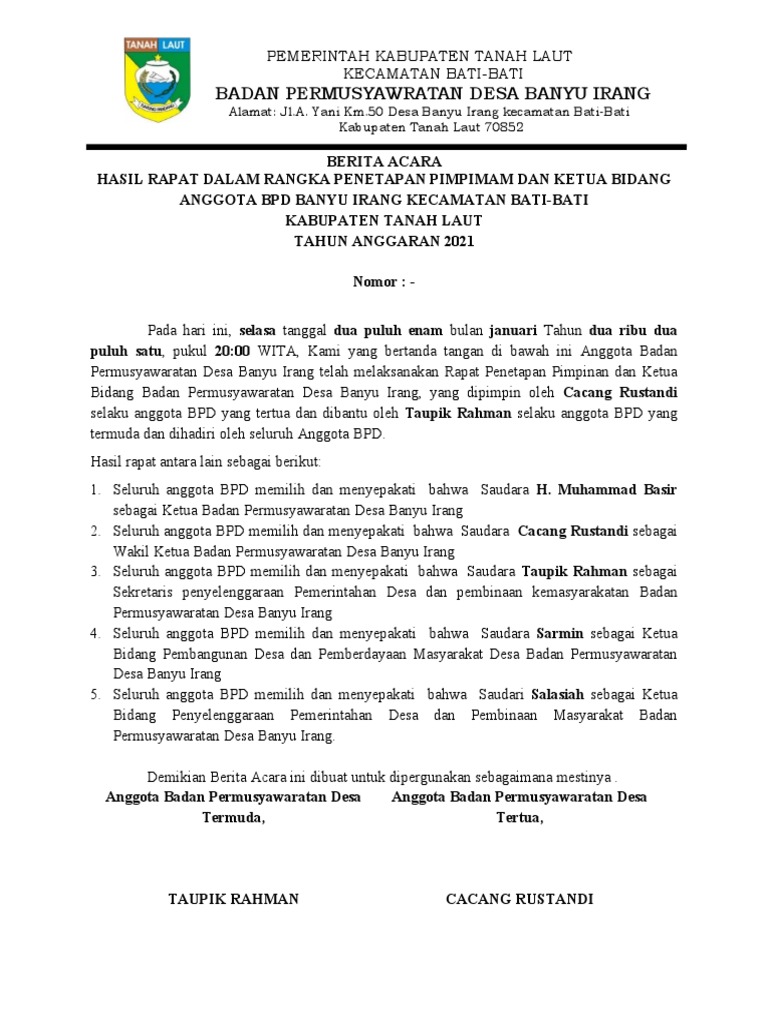 BERITA ACARA Pemilihan Pimpinan BPD | PDF