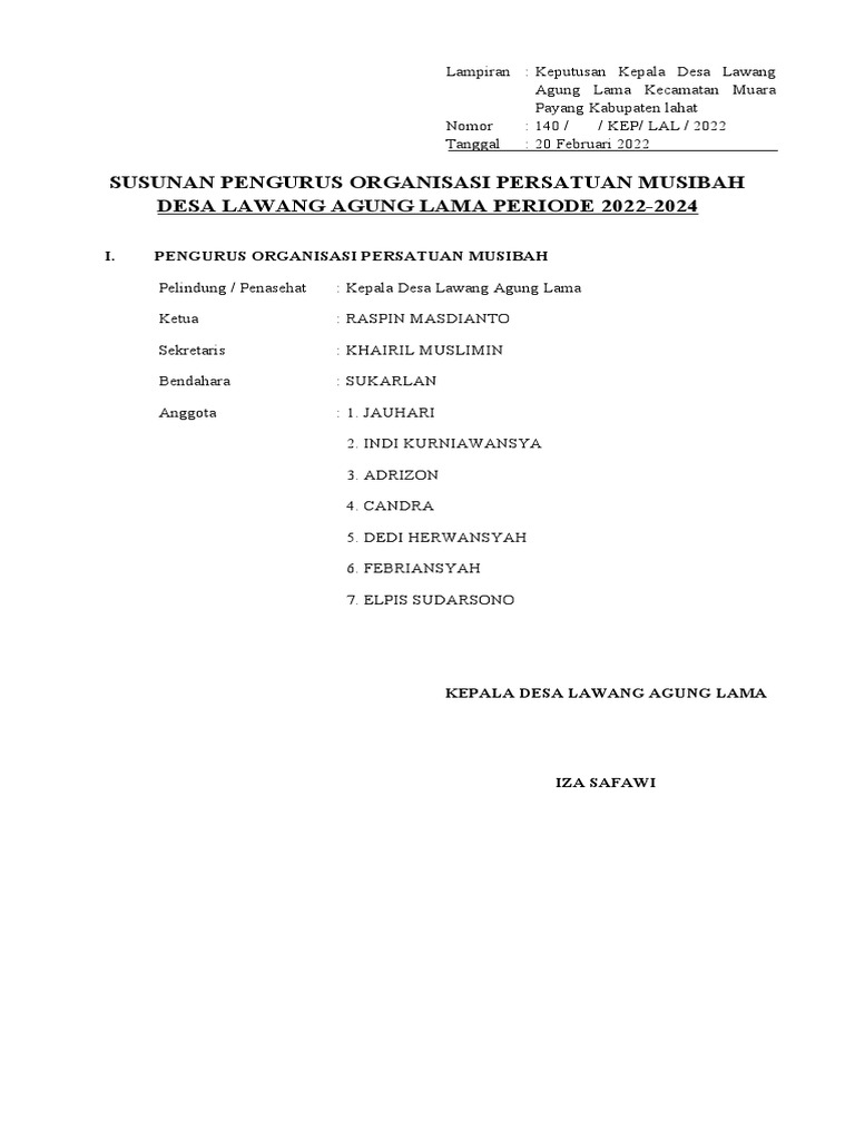 SK Pengurus Organisasi | PDF