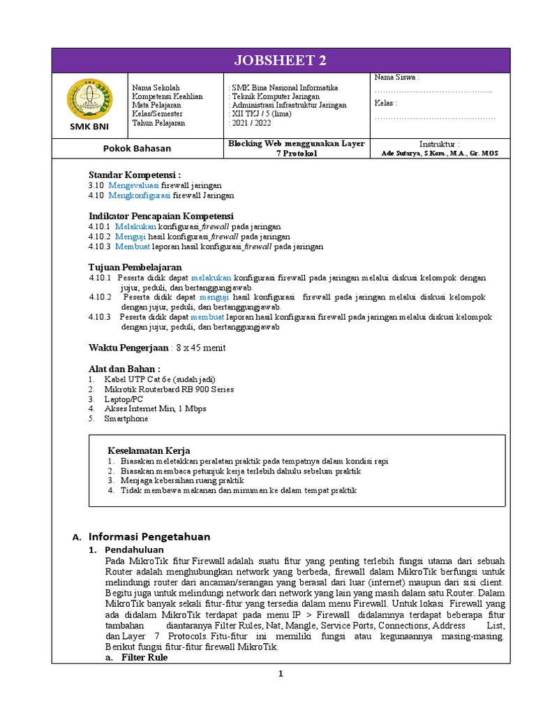 Jobsheet - 2 Blocking Web Menggunakan Layer 7 Protokol | PDF