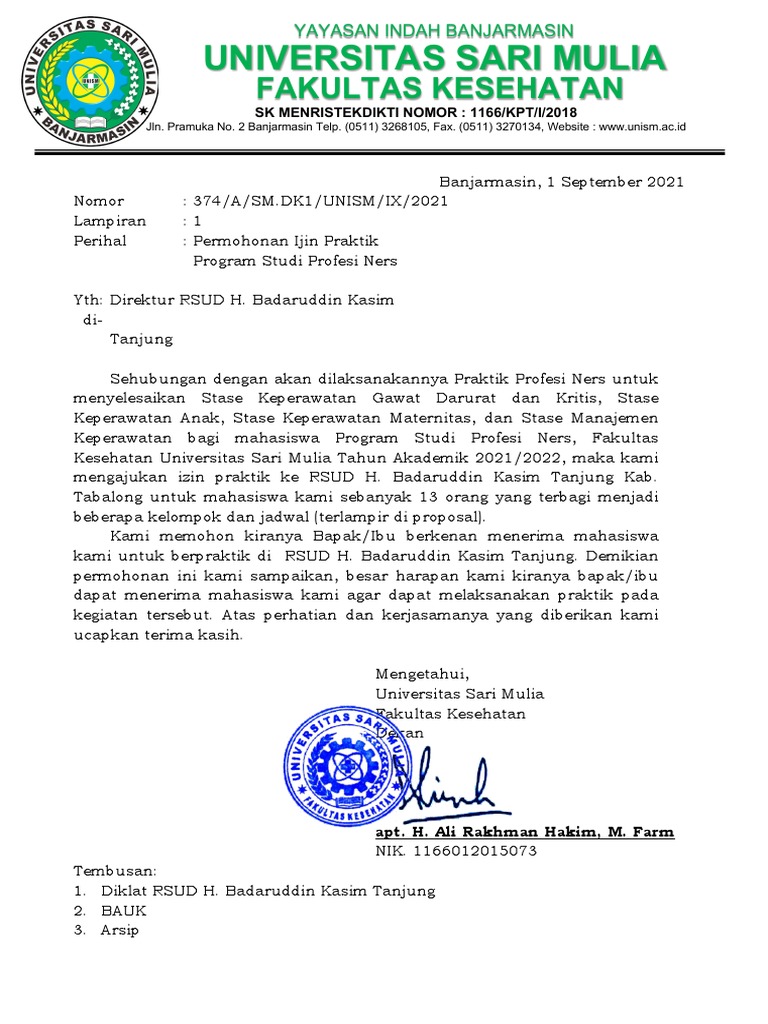 Surat RSUD H. Badaruddin Tanjung | PDF