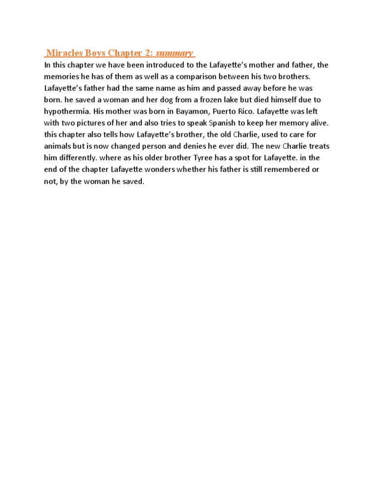 Miracles Boys Chapter 2 Summary | PDF