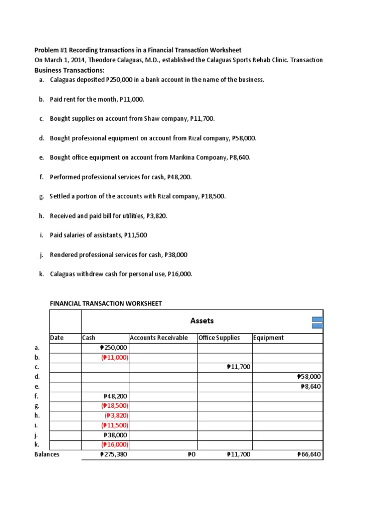 Business Transactions:: Problem #1 Recording Transactions in A ...