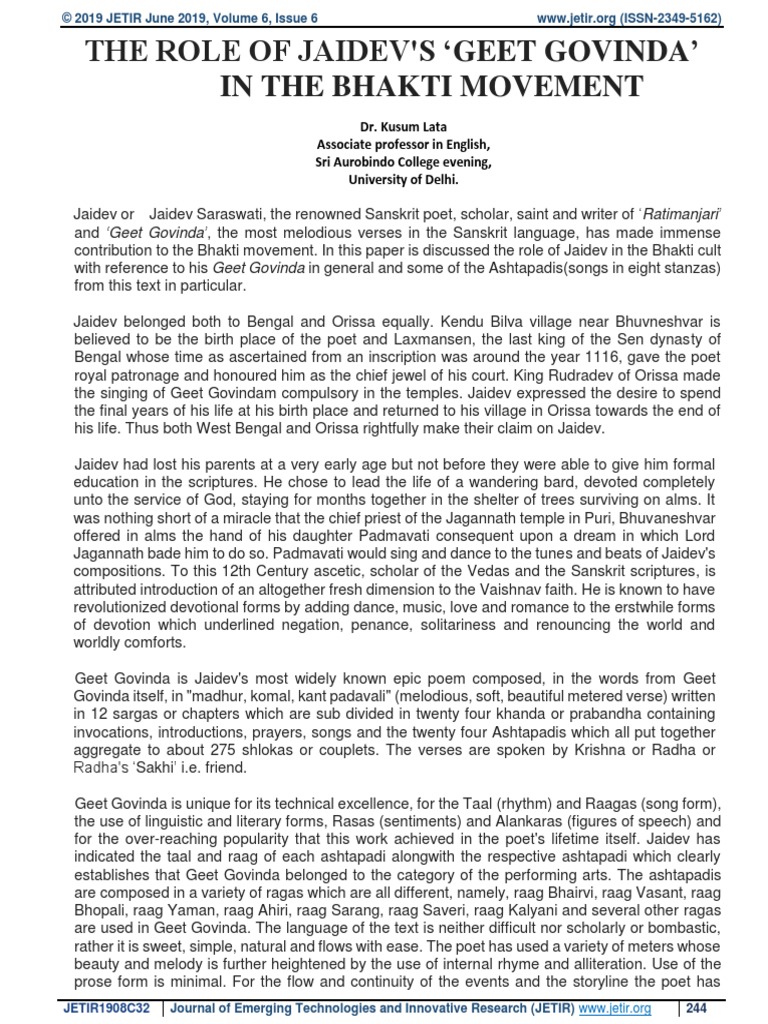 The Role of Jaidev'S Geet Govinda' in The Bhakti Movement | PDF ...