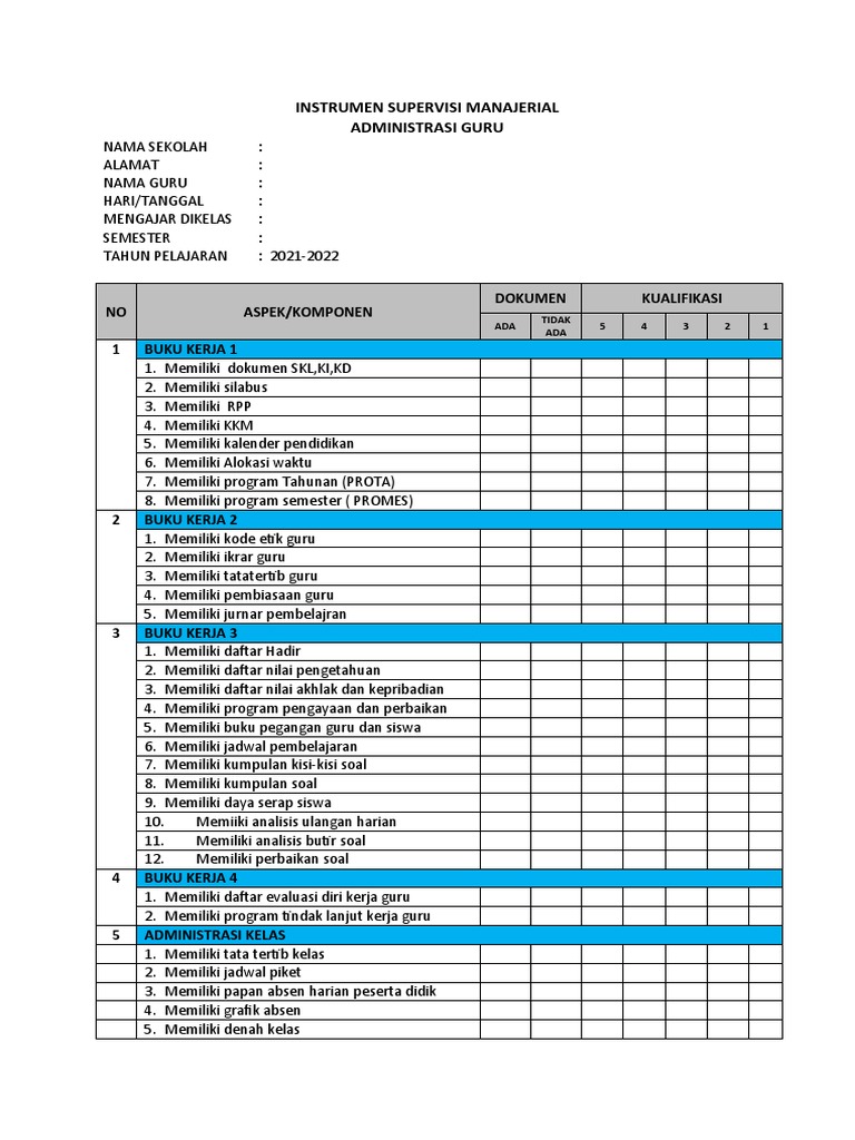 Instrumen Supervisi Manajerial | PDF