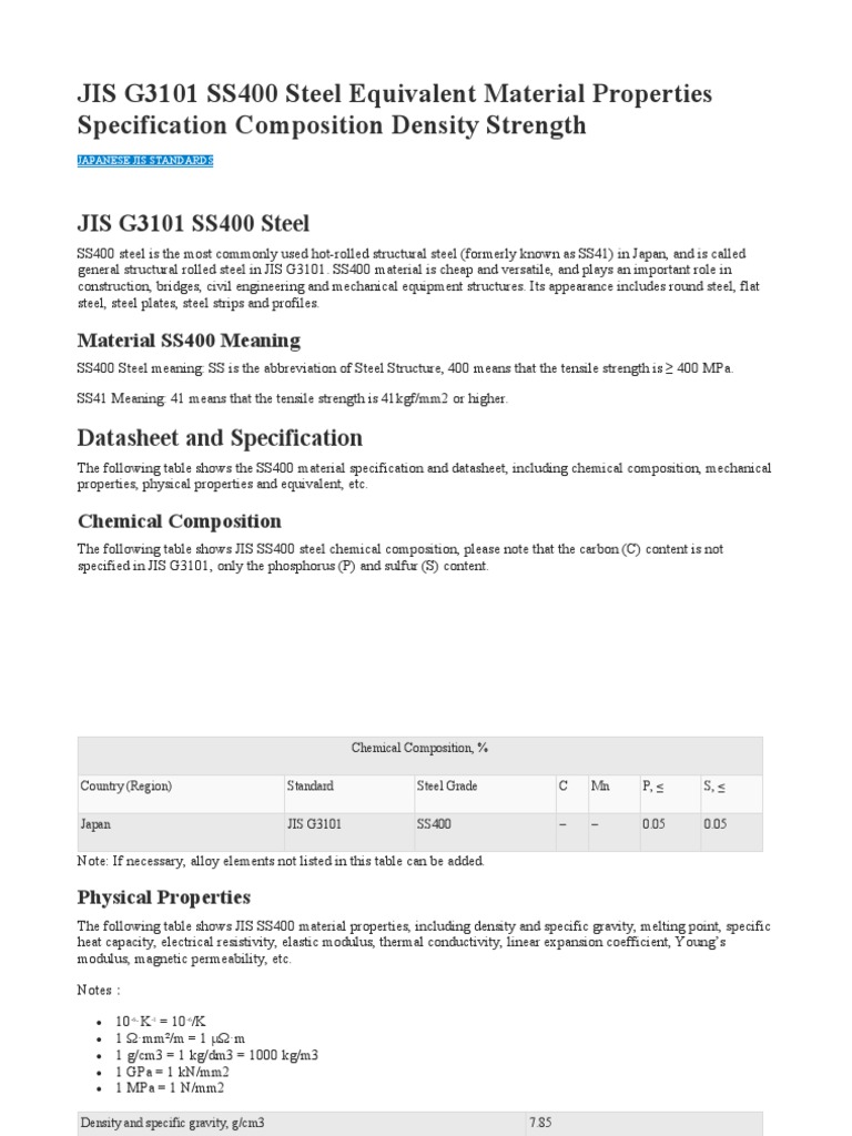 Jis G3101 SS400 Standard | Download Free PDF | Young's Modulus ...