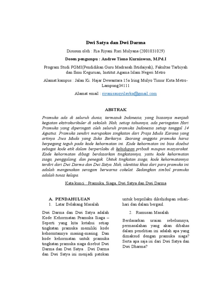 Dwi Satya Dan Dwi Darma Eps. PRAMUKA | PDF