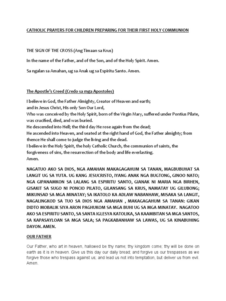 Catholic Prayers For Children Preparing For Their First Holy Communion ...