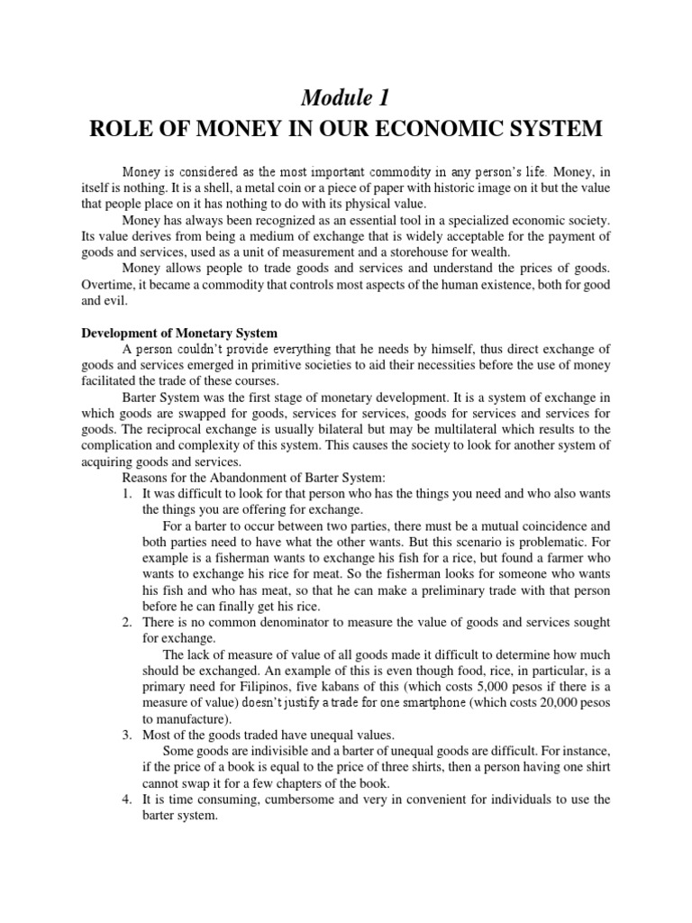 Chapter 1 - Role of Money in Our Economic System | PDF