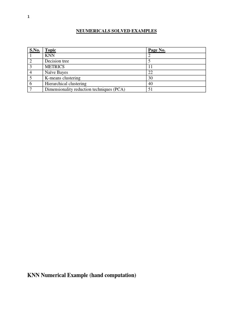 SOLVED NUMERICALS EXAMPLES in Machine Learning | PDF | Cluster Analysis ...