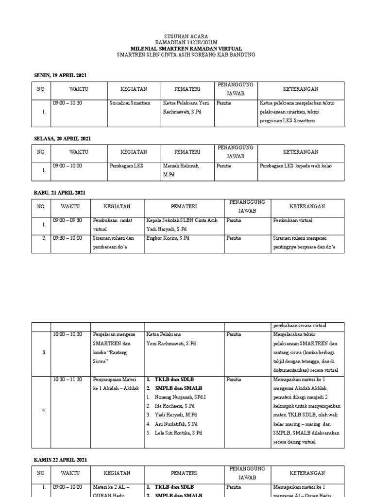 SMARTREN Susunan Acara 2021 (Revisi) | PDF
