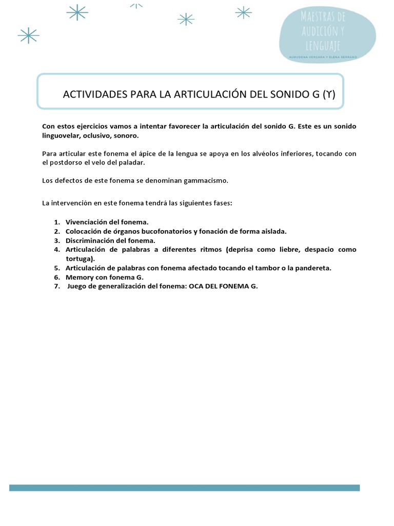 Actividades para Articular Sonido G | PDF | Lingüística | Fonética