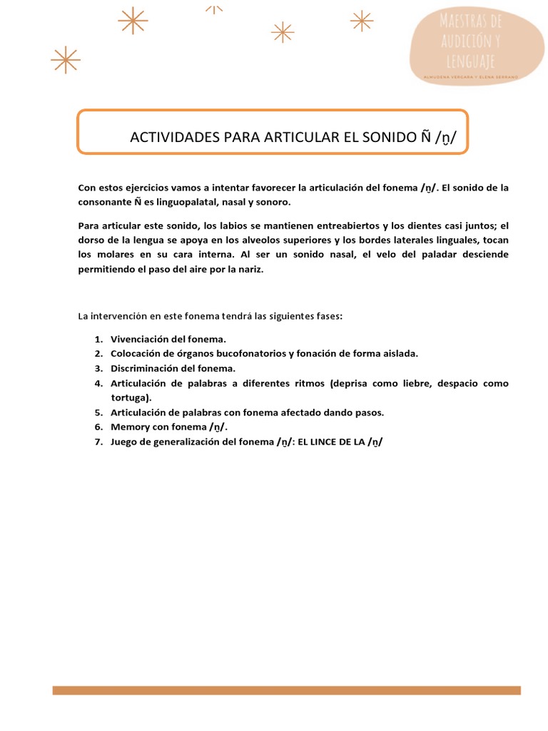 Actividades prácticas para mejorar la articulación del fonema ñ | PDF ...