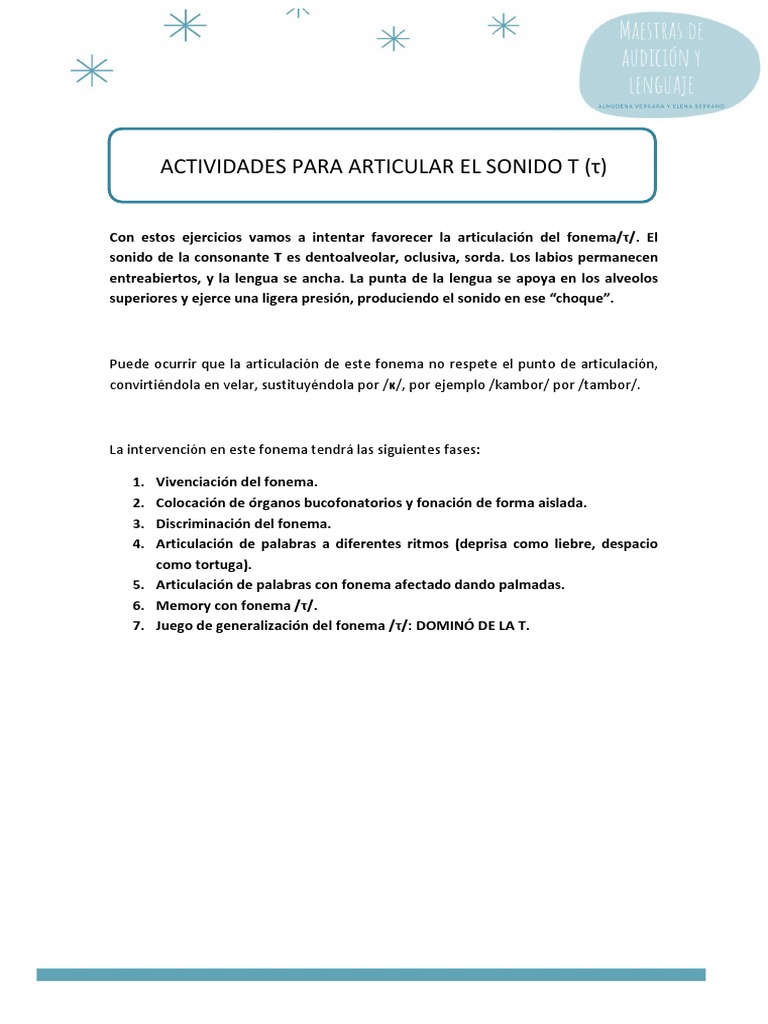 Fonema T Actividades para Articulacion | PDF | Artes del lenguaje y ...