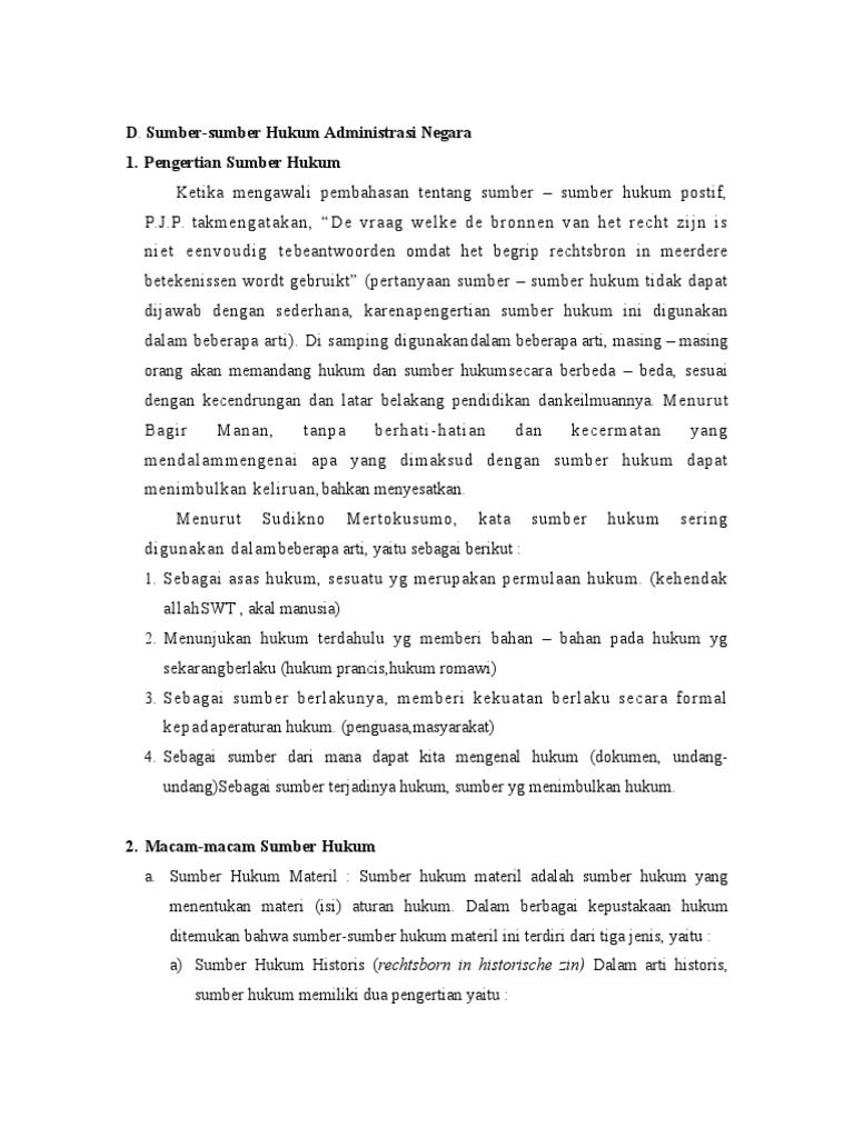D. Sumber-Sumber Hukum Administrasi Negara 1. Pengertian Sumber Hukum | PDF | Politik | Ilmu Sosial