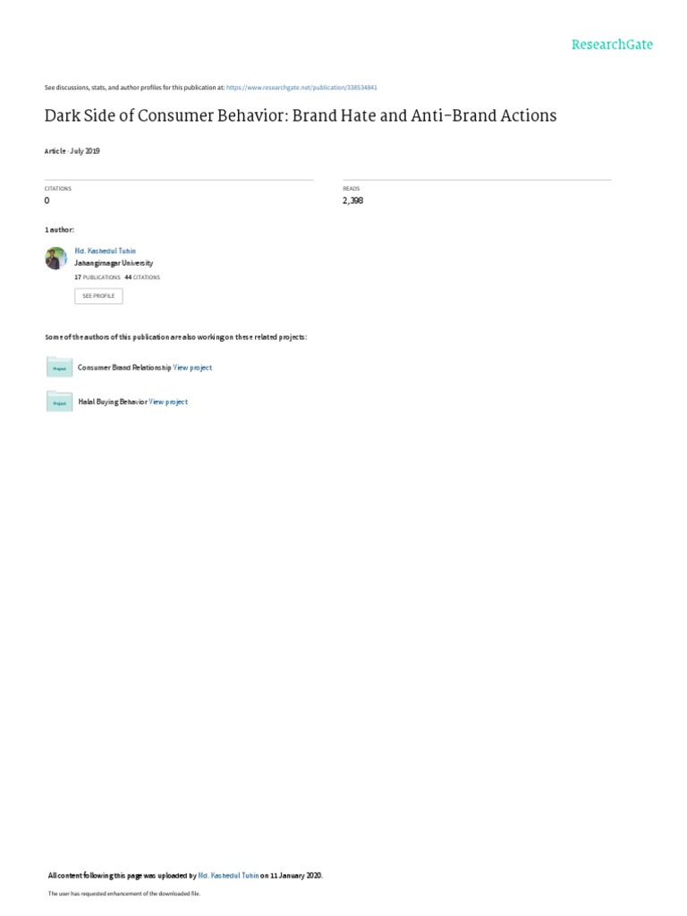 Dark Side of Consumer Behavior: Brand Hate and Anti-Brand Actions | PDF ...