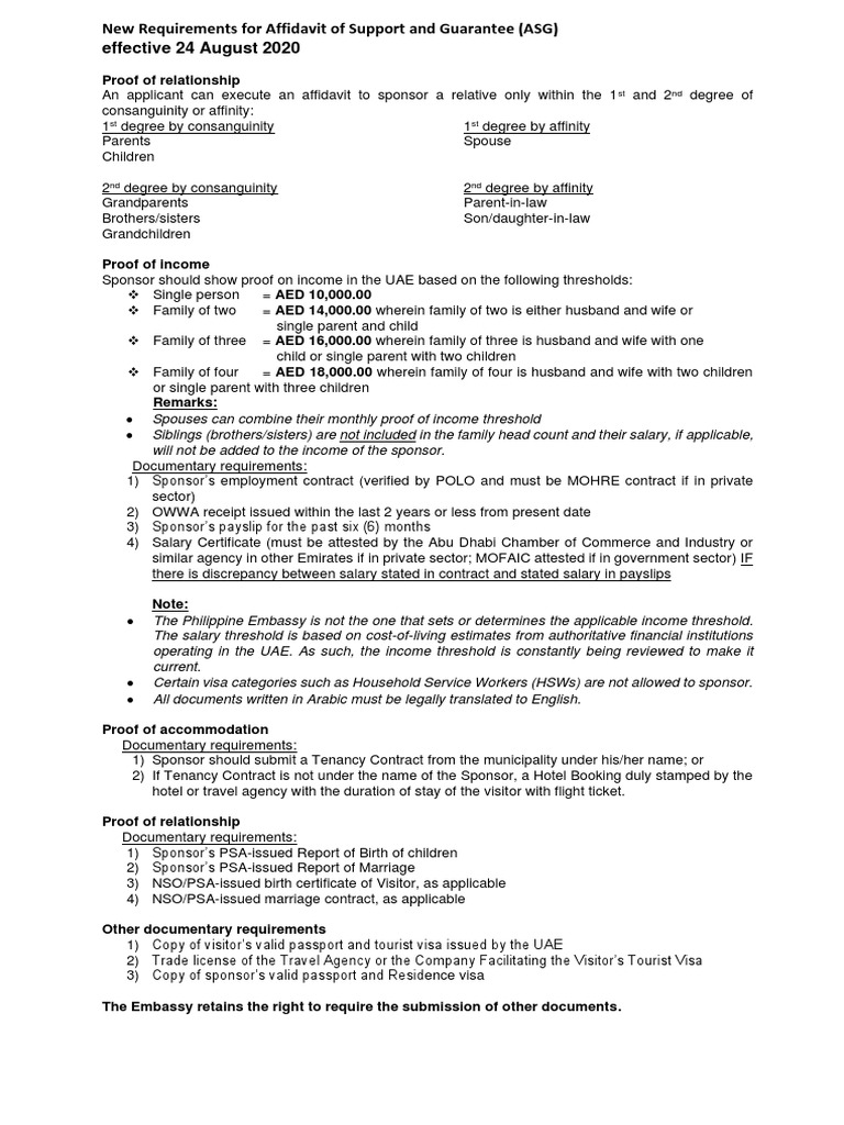 UAE Affidavit Support Rules 2020 | PDF | Travel Visa | Family