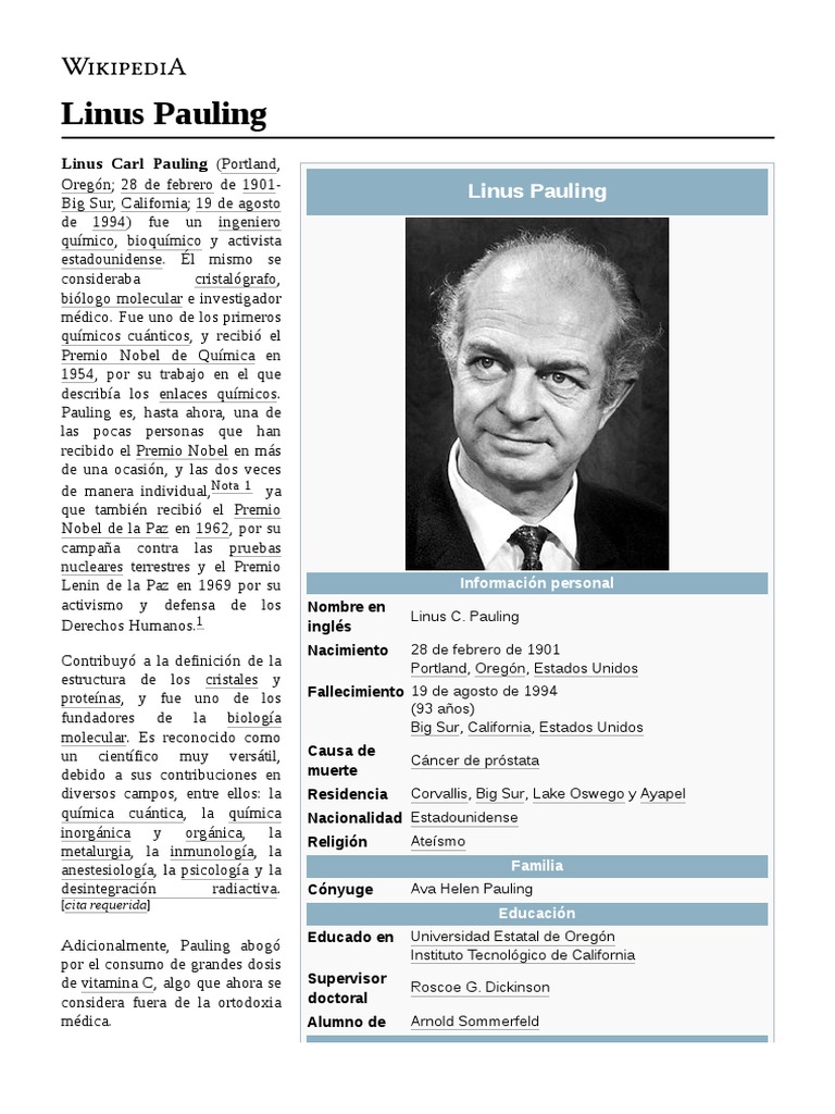 Linus Pauling | PDF | Enlace químico | Francis Crick