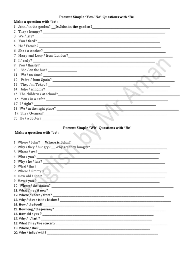 Present Simple To Be Exercises | PDF