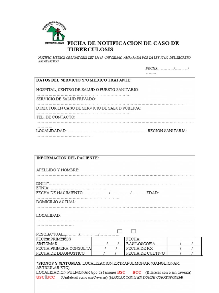 Ficha de Notificacion de Caso de Tuberculosis | PDF | Medicina CLINICA | Especialidades Medicas