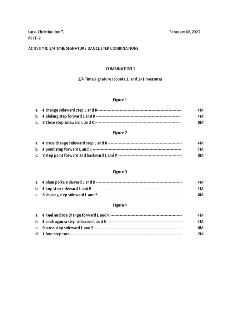 Activity 8. 2 - 4 Time Signature Dance Step Combinations - Lara | PDF