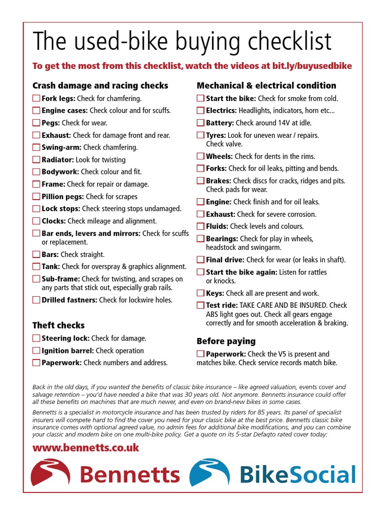The Used-Bike Buying Checklist: To Get The Most From This Checklist ...