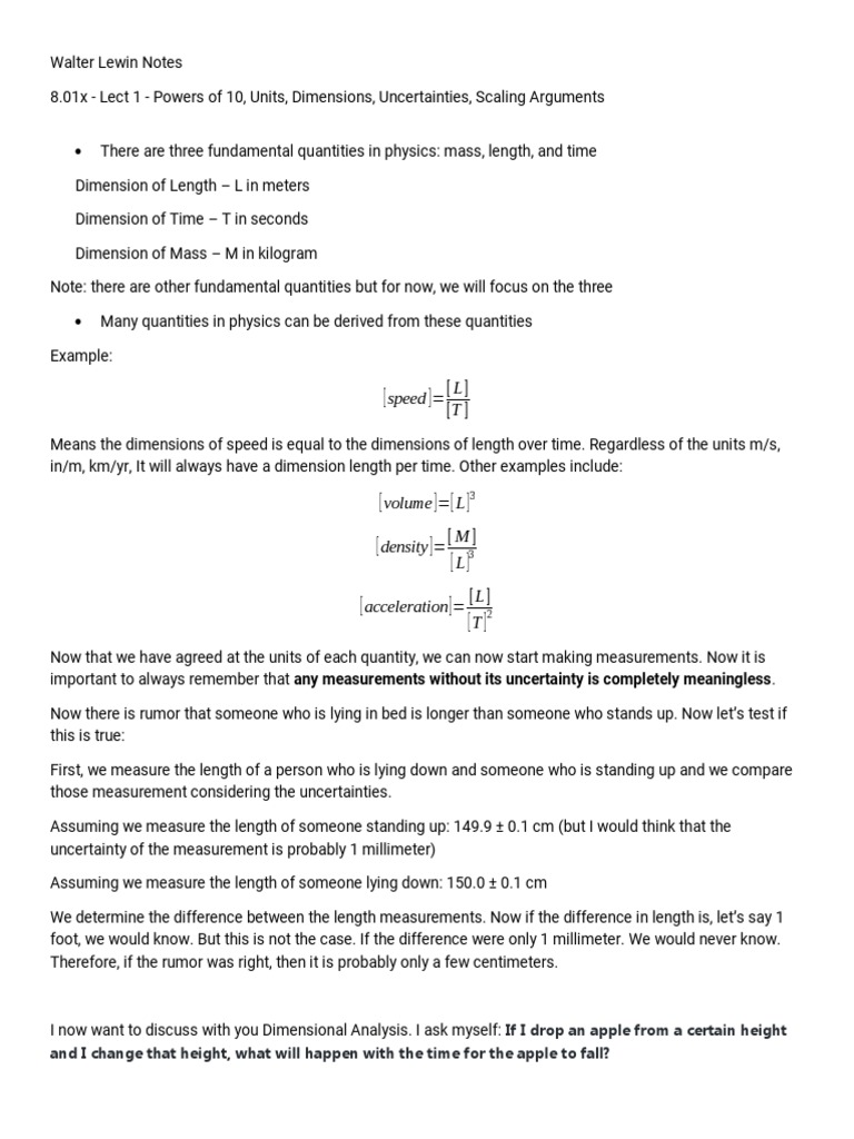 Walter Lewin Notes | PDF | Ratio | Quantity