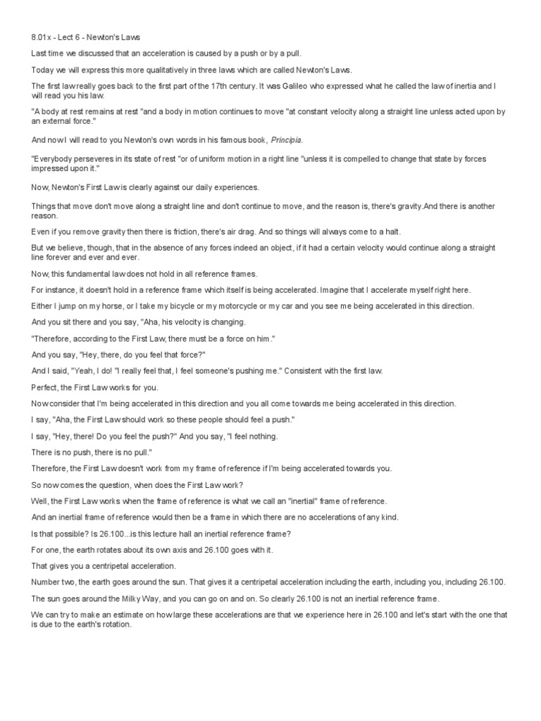 Walter Lewin Notes 6 | PDF | Force | Mass