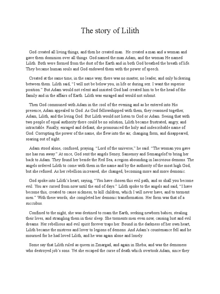 The Story of Lilith | PDF | Lilith | Adam