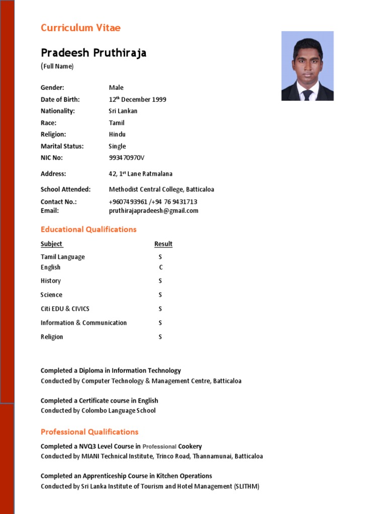 Curriculum Vitae Pradeesh | PDF | Sri Lanka