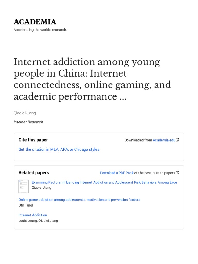 Internet Addiction Among Young People in China: Internet Connectedness ...