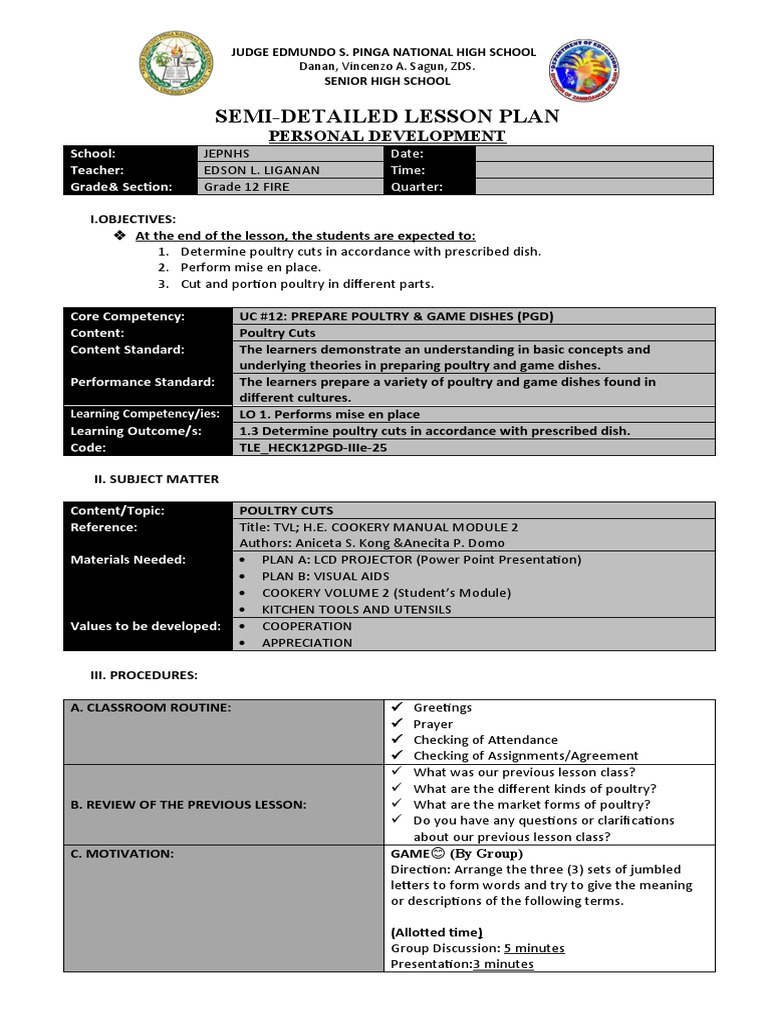 Semi-Detailed Lesson Plan: Personal Development | PDF | Personal ...