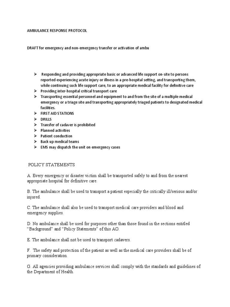 Ambulance Response Protocol Draft | PDF | Emergency Department ...