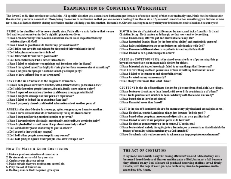 Examination of Conscience Worksheet | PDF | Seven Deadly Sins ...