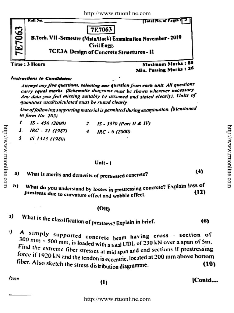 Btech Ce 7 Sem Design of Concrete Structures 2 7ce3a Nov 2019 | PDF Btech Ce 7 Sem Design of Concrete Structures 2 7ce3a Nov 2019 | PDF