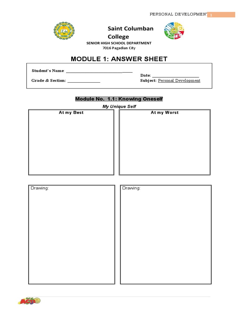 Saint Columban College Module 1: Answer Sheet: Module No. 1.1: Knowing ...