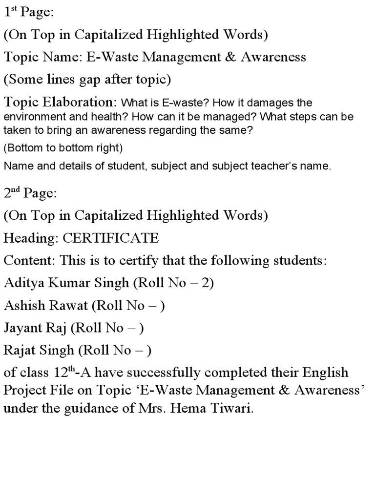 Project On E-Waste | PDF | Electronic Waste | Recycling