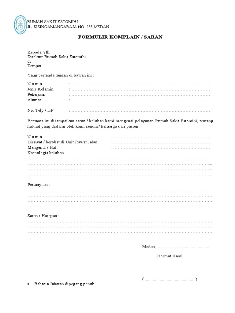 Form. Komplain (Saran) | PDF