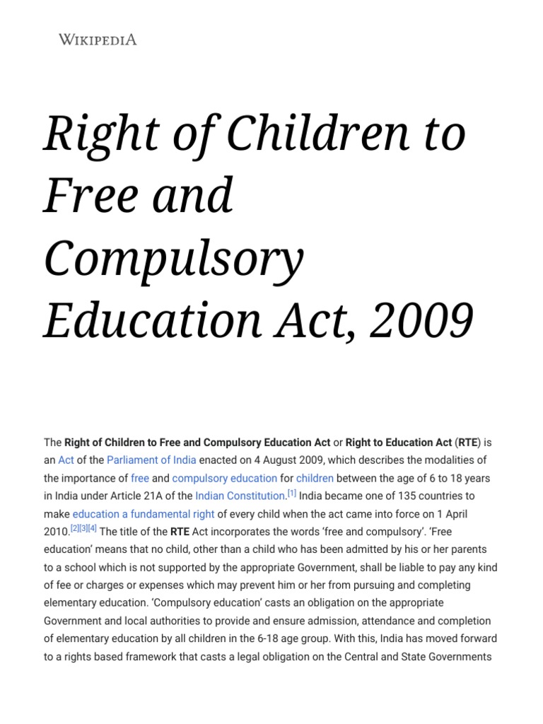 Right of Children To Free and Compulsory Education Act, 2009 ...