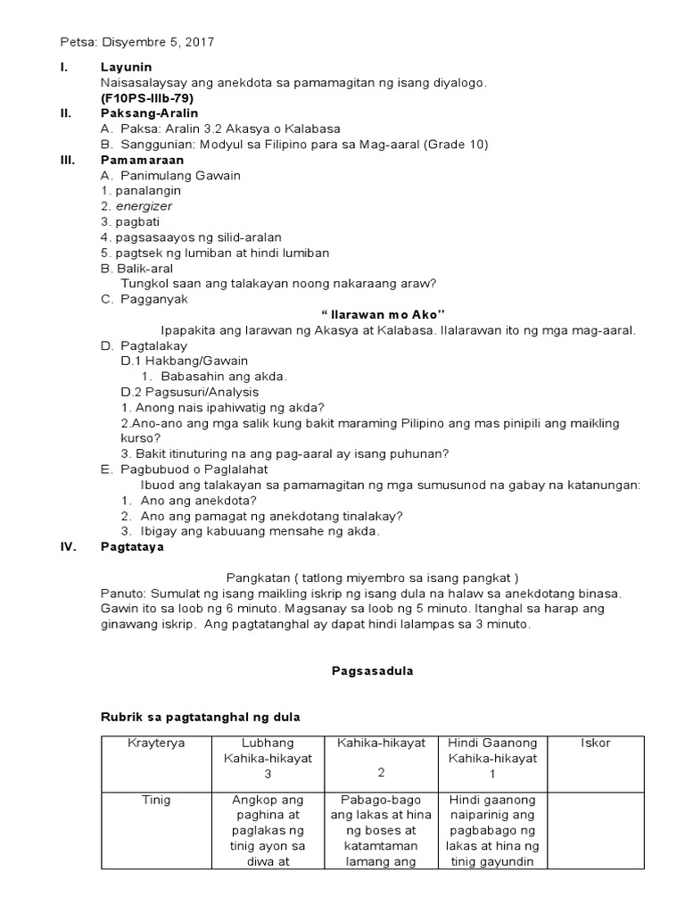 Banghay-Aralin Sa Filipino 10 | PDF