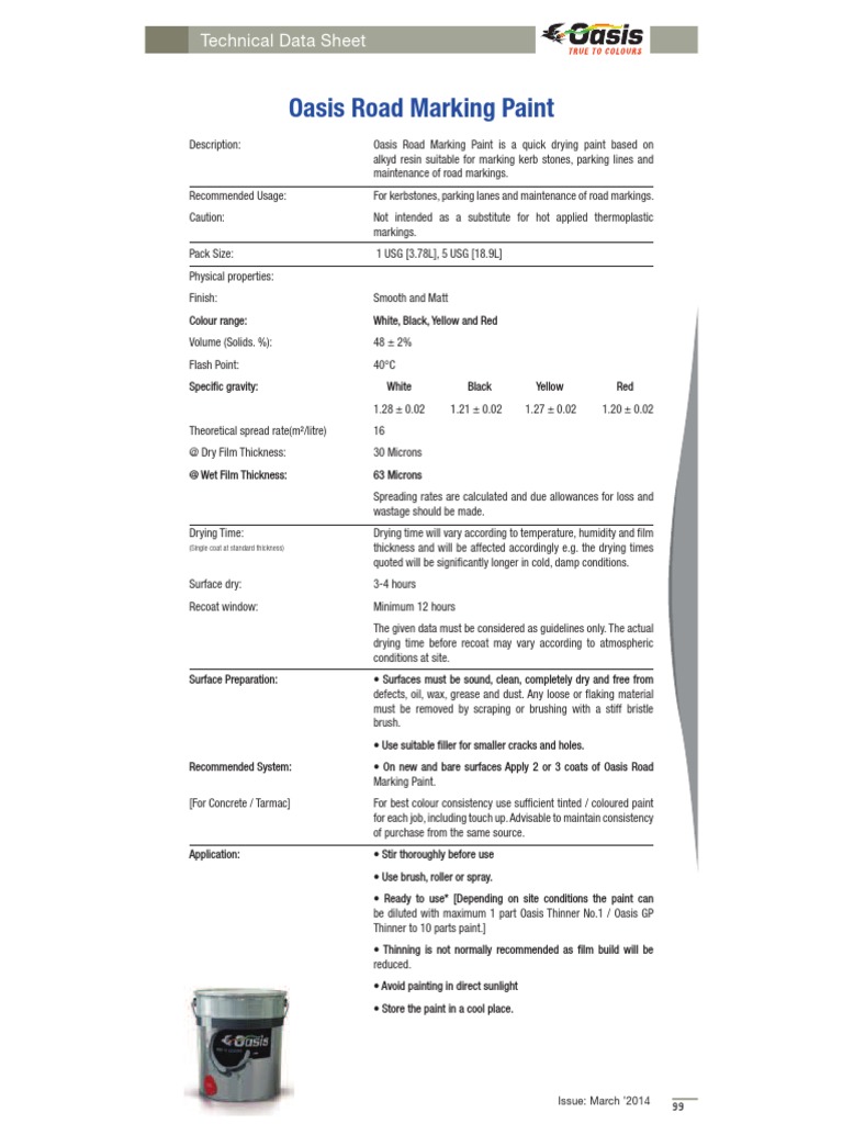 Oasis Road Marking Paint: Technical Data Sheet | PDF | Paint | Materials