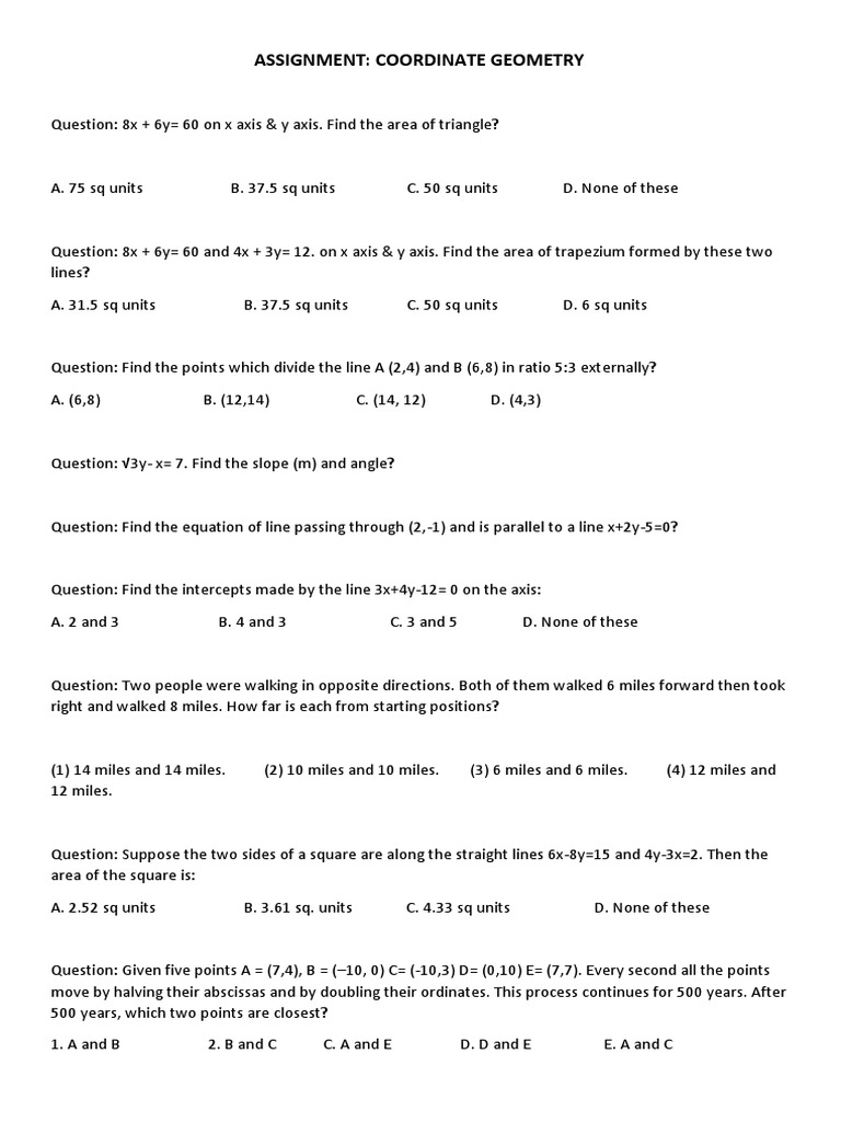 Coordinate Geometry Assignment Questions | PDF | Line (Geometry ...