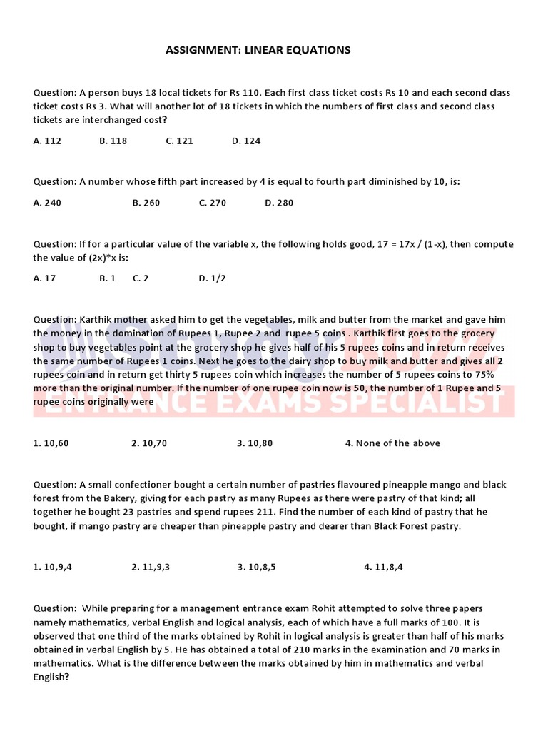 Linear Equations Assignment Solved | PDF | Printer (Computing) | Wheat
