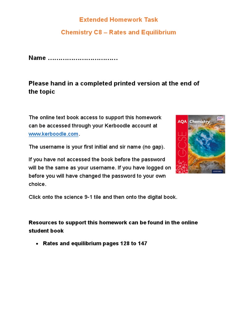 C8 Chemistry: Rates and Equilibrium Task | PDF | Chemical Reactions ...