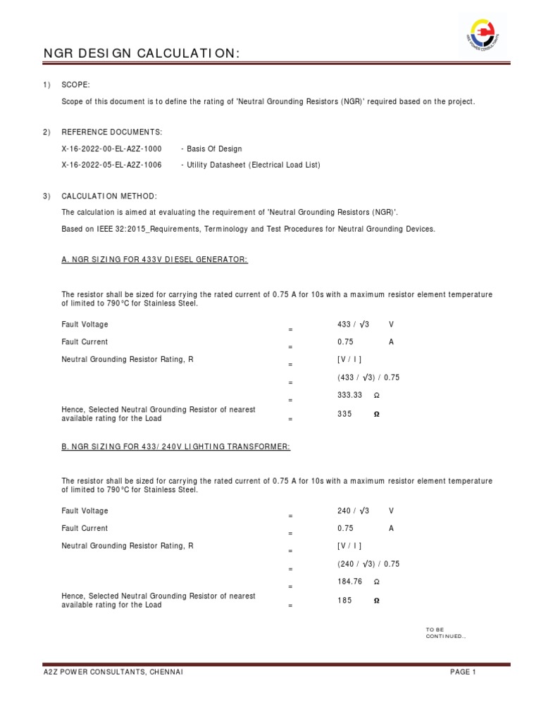 NGR Design Calculation V3.0 | PDF | Resistor | Electric Current