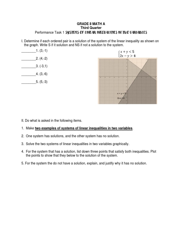 Grade 8 Math: Linear Inequalities Task | PDF | Teaching Methods & Materials