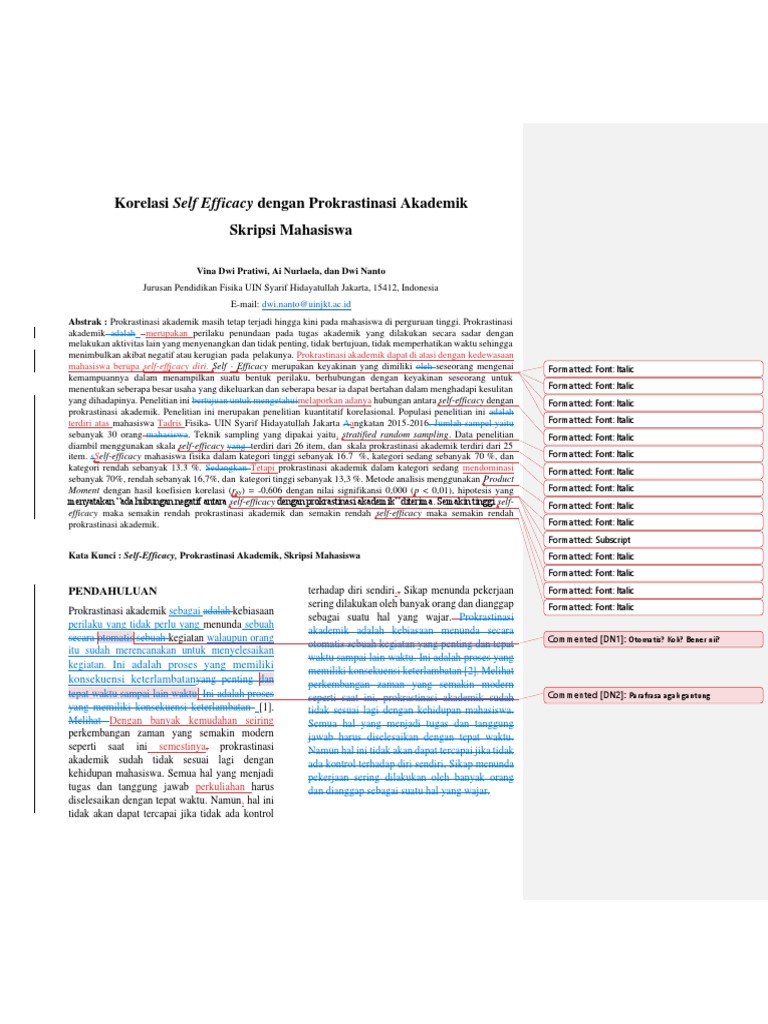 Self-Efficacy dan Prokrastinasi Akademik | PDF