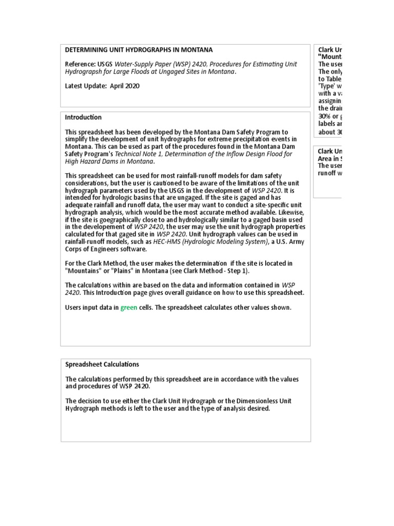 Technote 1 Spreadsheet Developing Synthetic Unit Hydrograph | PDF ...