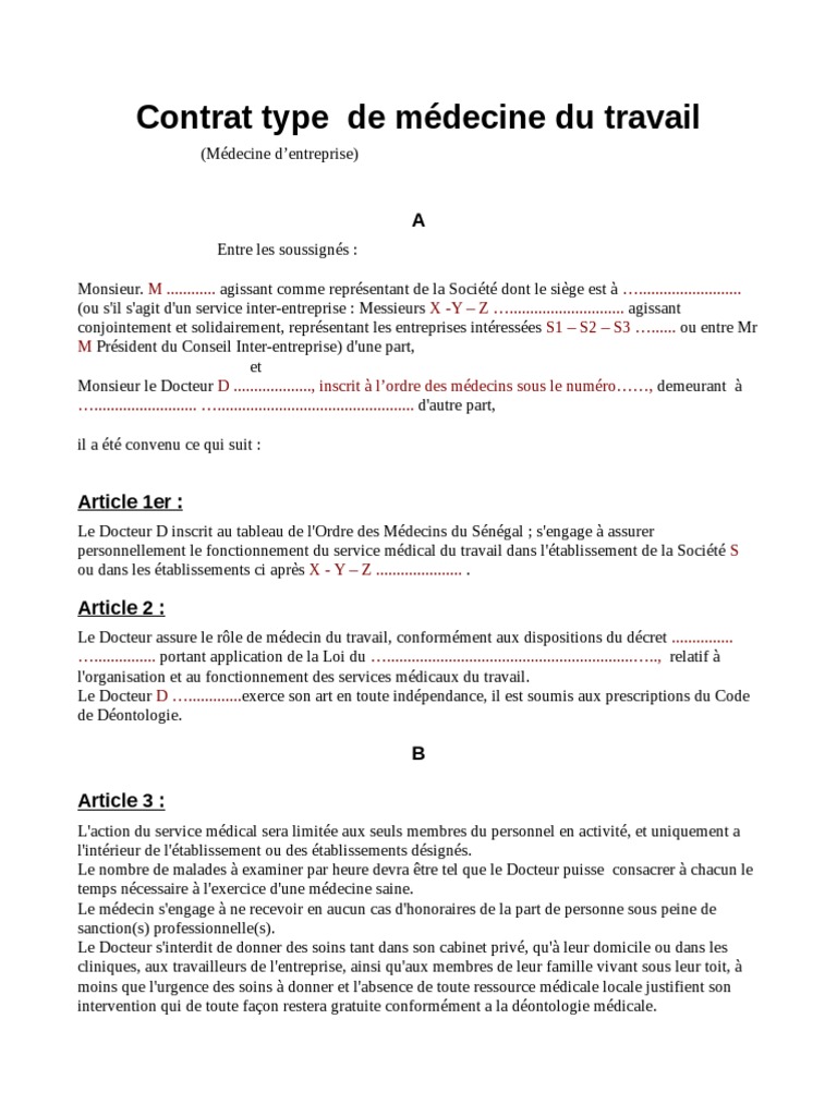 Contrat Type Medecin Entreprise | PDF | Médecin | Arbitrage