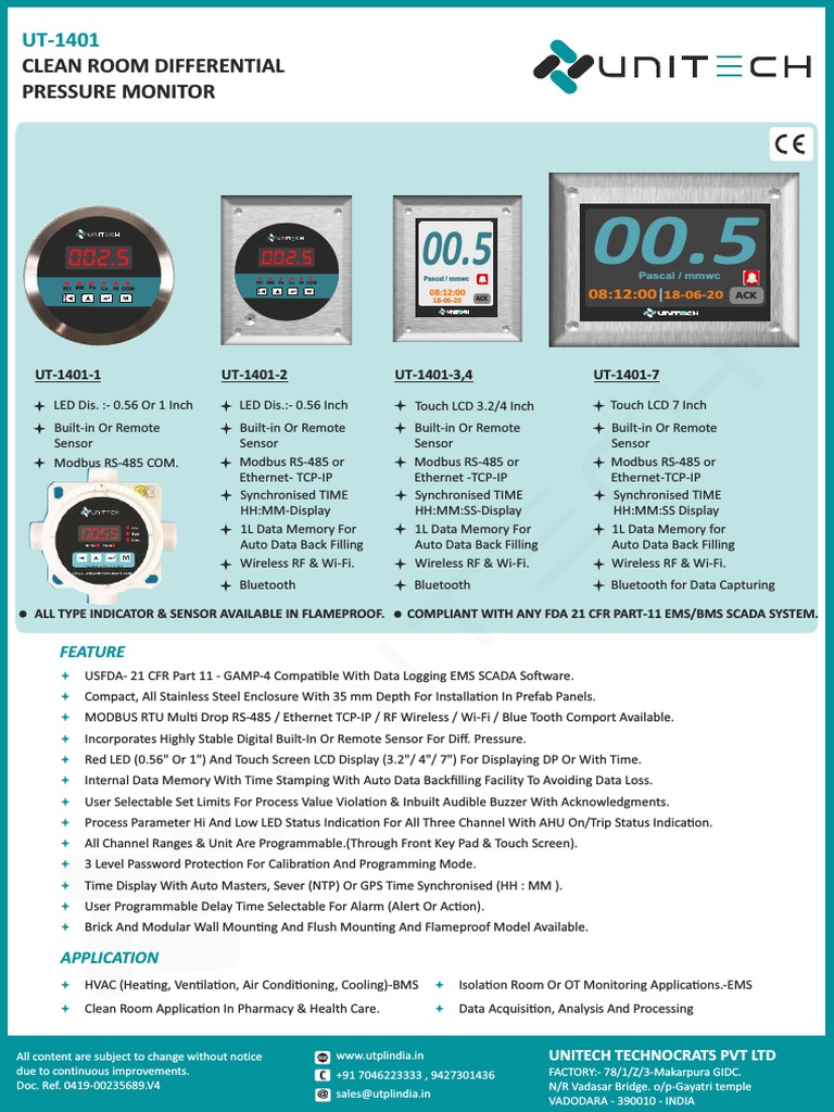 Clean Room Differential Pressure Monitor: Feature | PDF | Wi Fi ...